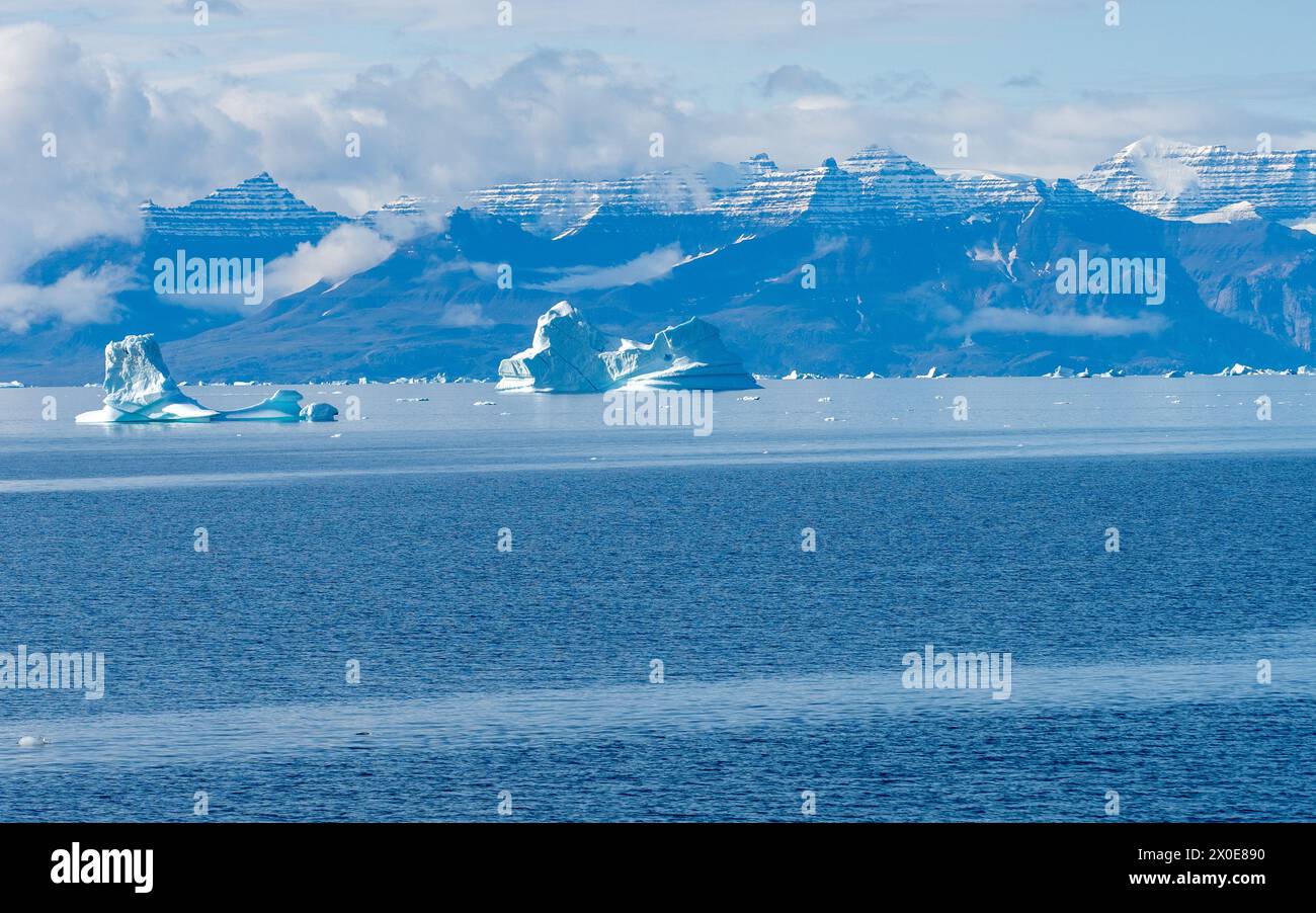 Scoresby Sund, Vikingebugt, lava layered cliffs, Greenland Stock Photo ...