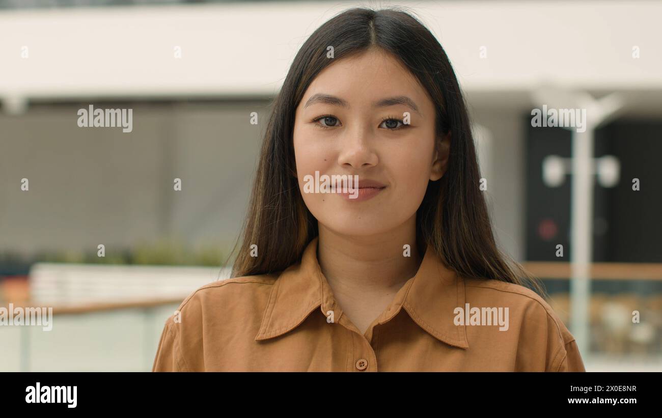Close up business portrait Asian ethnic girl beautiful calm chinese ...