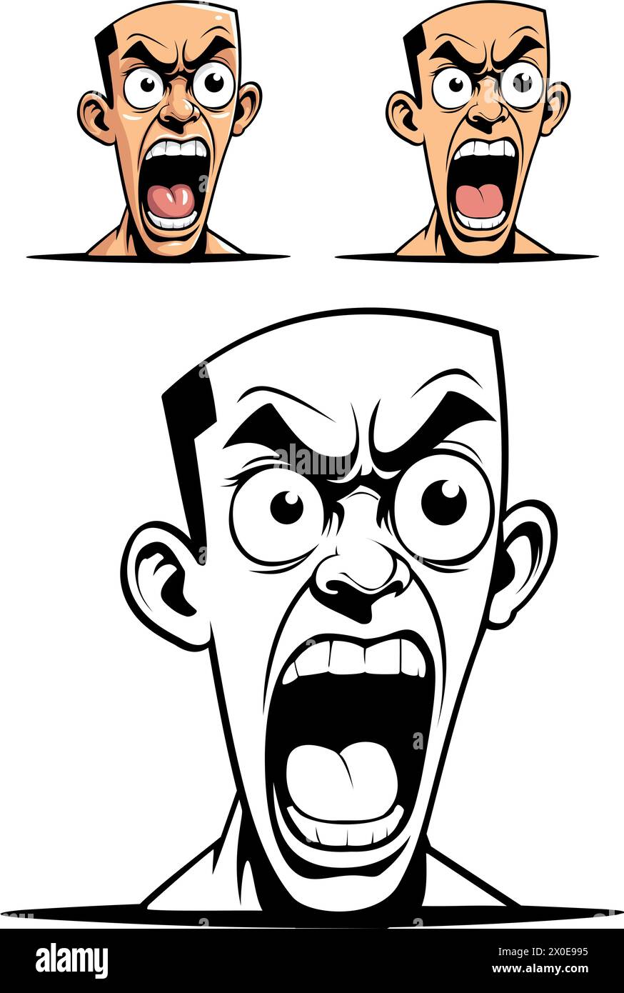 Set of Angry bald man head vector illustration Stock Vector Image & Art ...