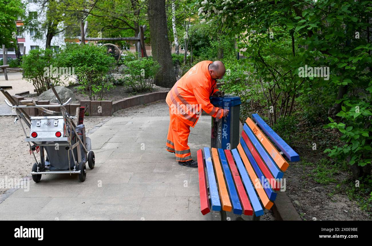 Berlin, Germany. 11th Apr, 2024. Street and green space cleaner Rene ...