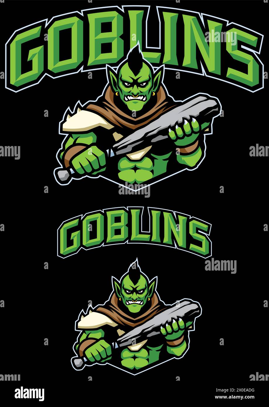 Mascot style illustration of a fierce goblin wielding a club Stock ...