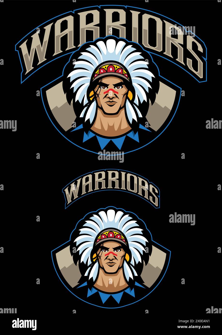 Mascot style illustration of a Native American chief in traditional ...
