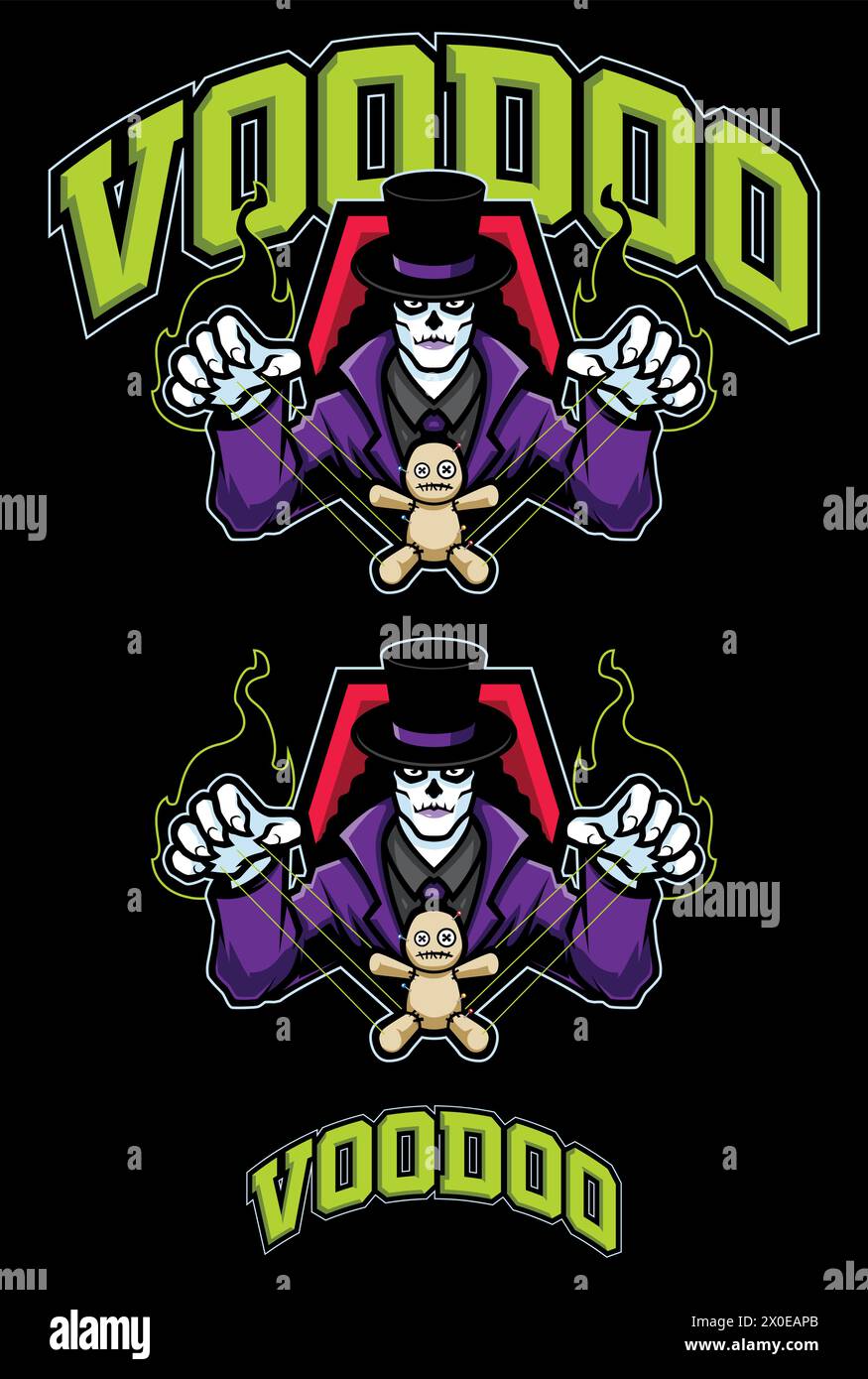 Mascot style illustration of a voodoo priest with mystical powers and a ...