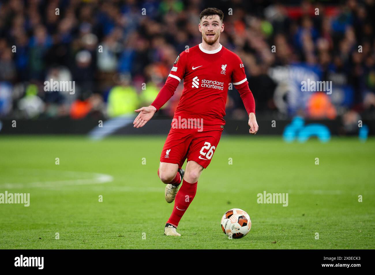 LIVERPOOL, UK - 11th Apr 2024: Andy Robertson of Liverpool reacts ...