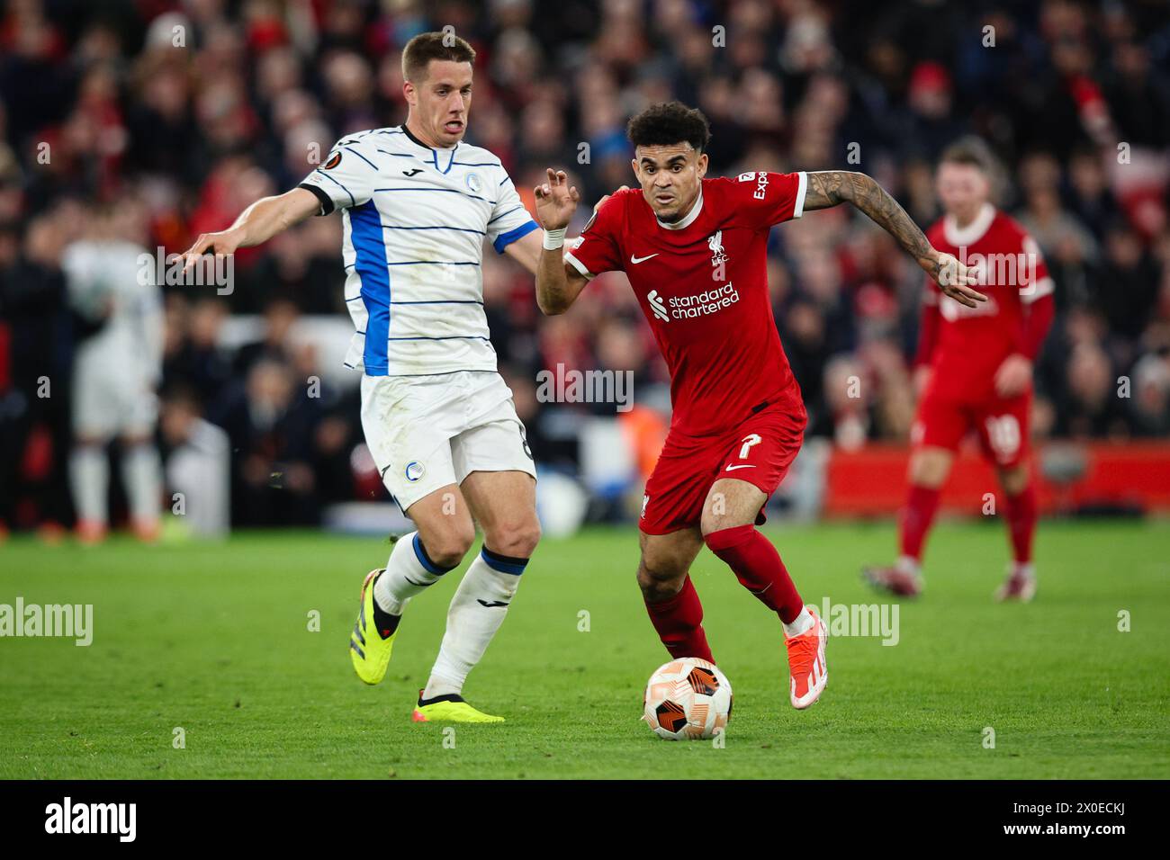 LIVERPOOL, UK - 11th Apr 2024: Lucas Diaz of Liverpool in action during the UEFA Europa League ...