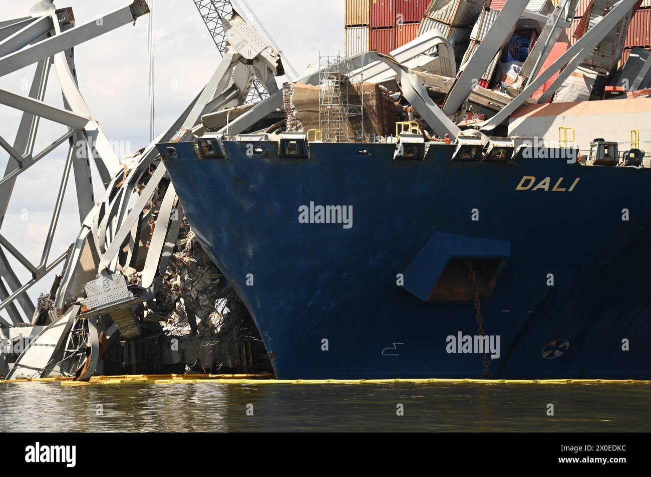 A responder works onboard the M/V Dali during salvage and wreckage ...