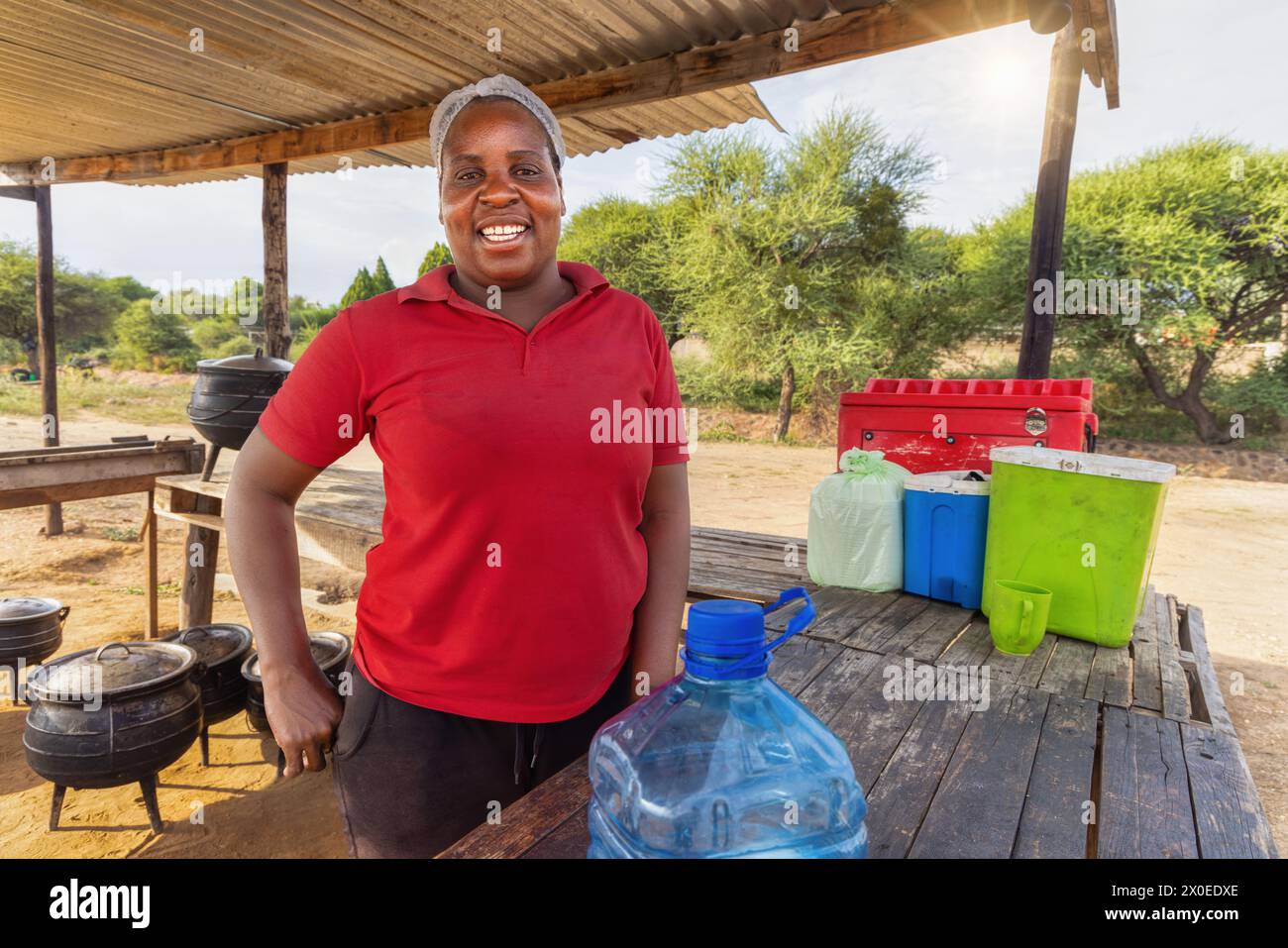 woman african street vendor selling cooked setswa and pap food from few ...