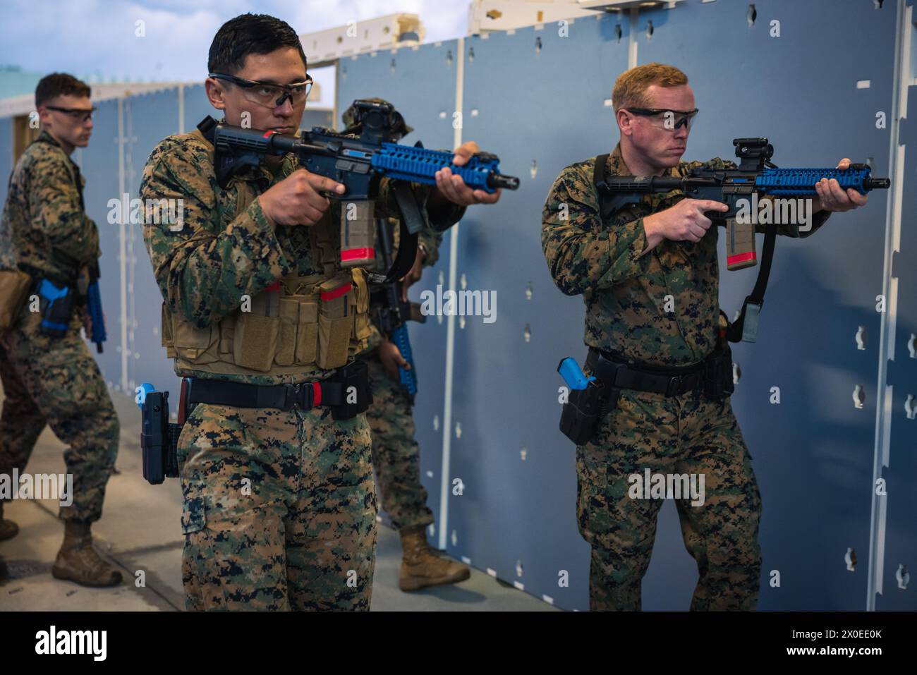 U.S. Marines with Marine Security Augmentation Unit conduct room ...