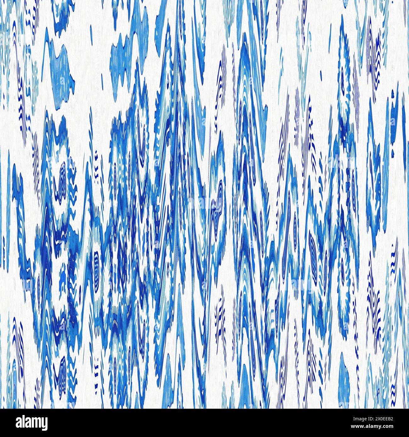 Indigo ikat dye stripe marled seamless pattern. Asian style wavy ...