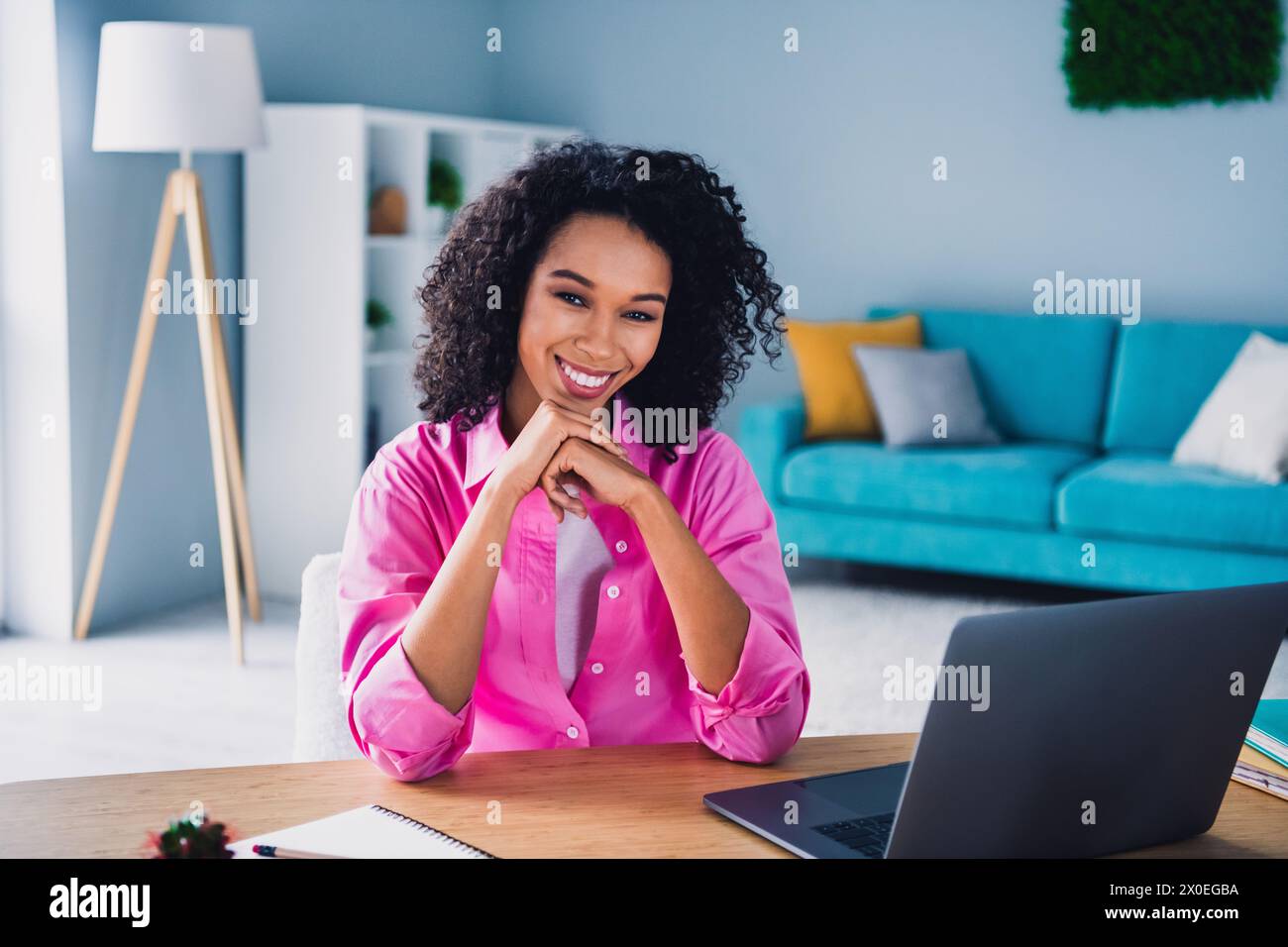 Photo of pretty young girl work netbook entrepreneur businesswoman wear ...