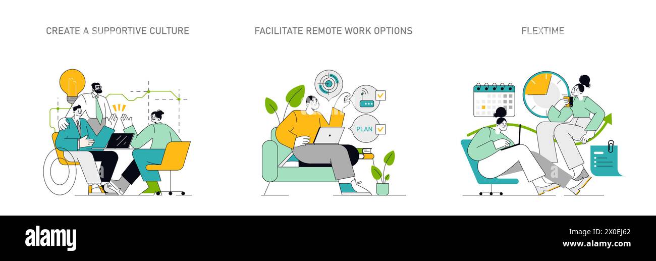 Employee Well-being concept. A collaborative team environment, remote ...