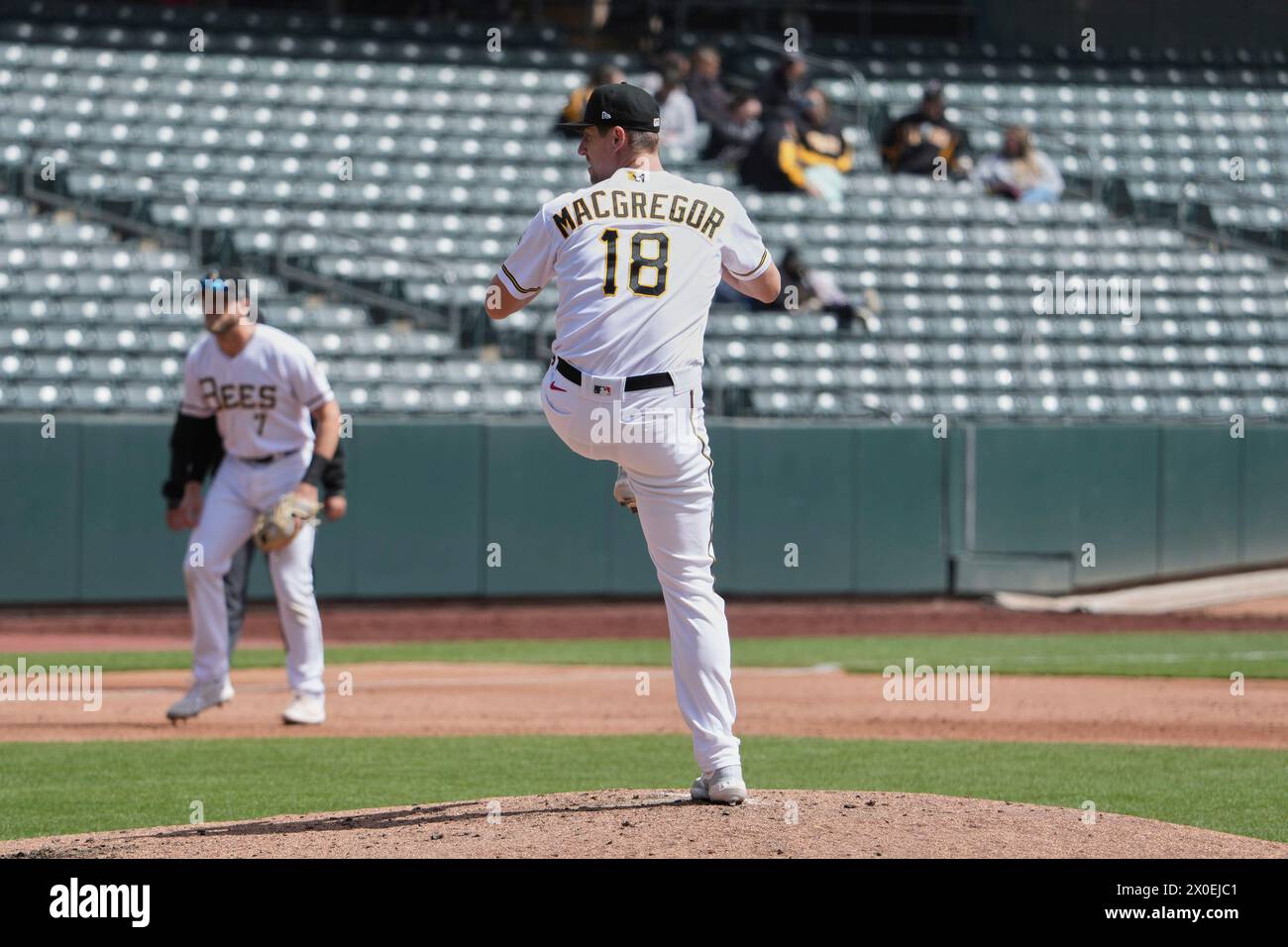 Salt Lake UT, USA. 7th Apr, 2024. Sale Lake pitcher Travis MacGregor ...