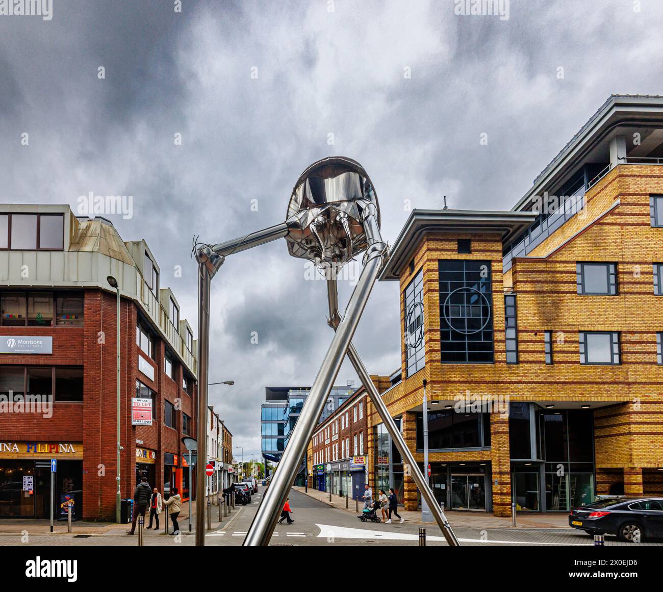 The Martian statue in the town centre of Woking, a town in Surrey ...