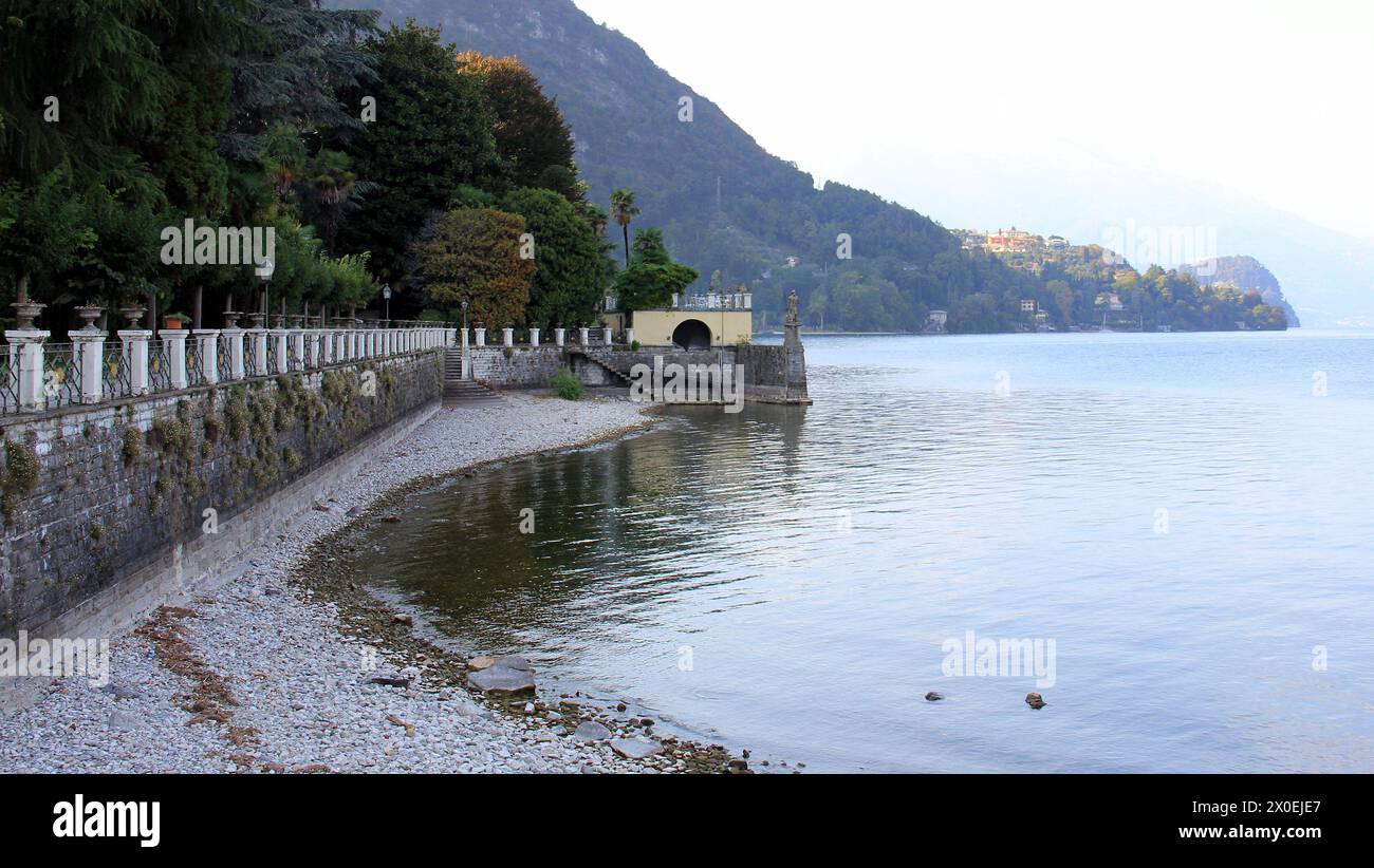 Lake Como waterfront on the inner shore of the southeastern branch ...