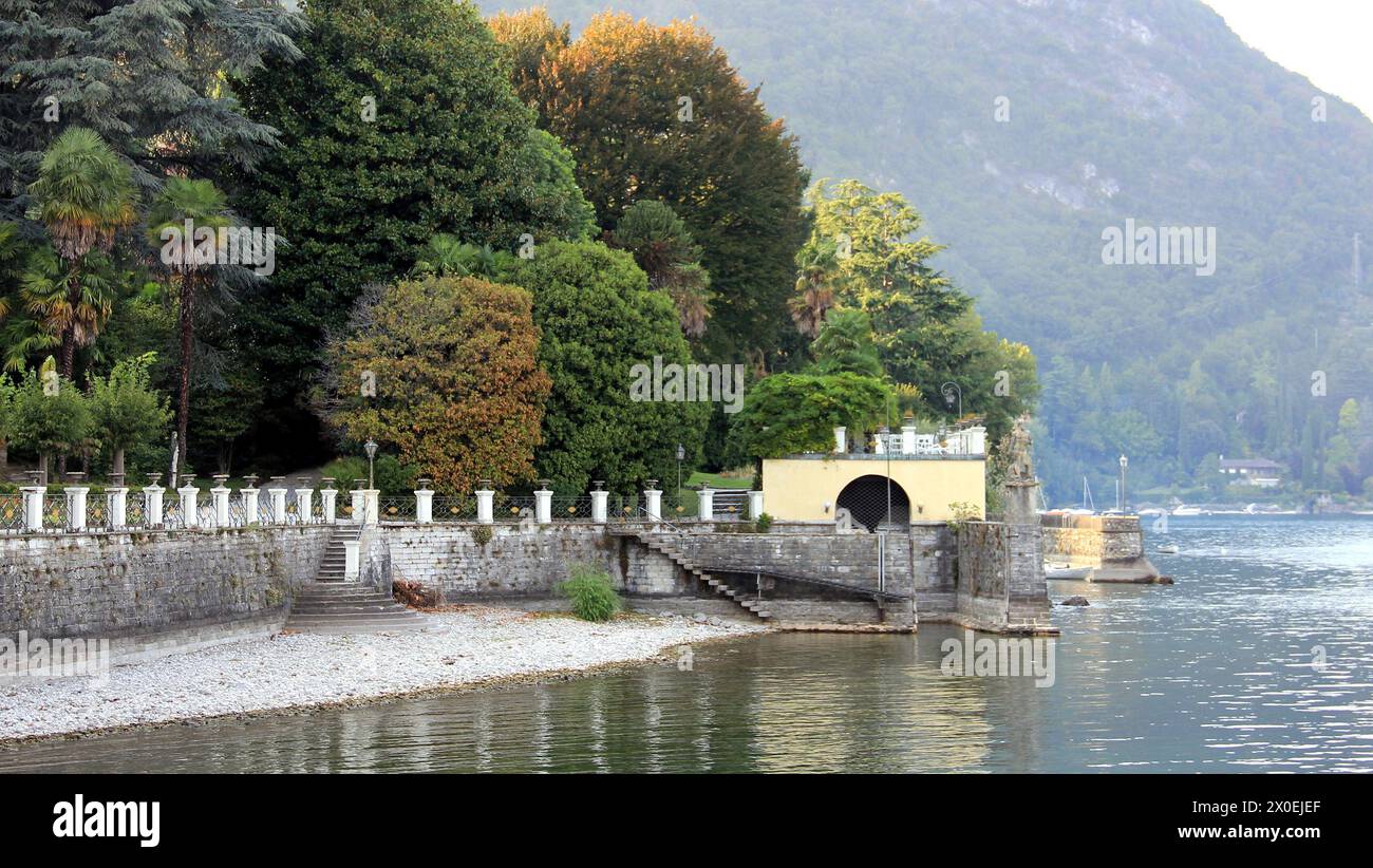 Lake Como waterfront on the inner shore of the southeastern branch ...