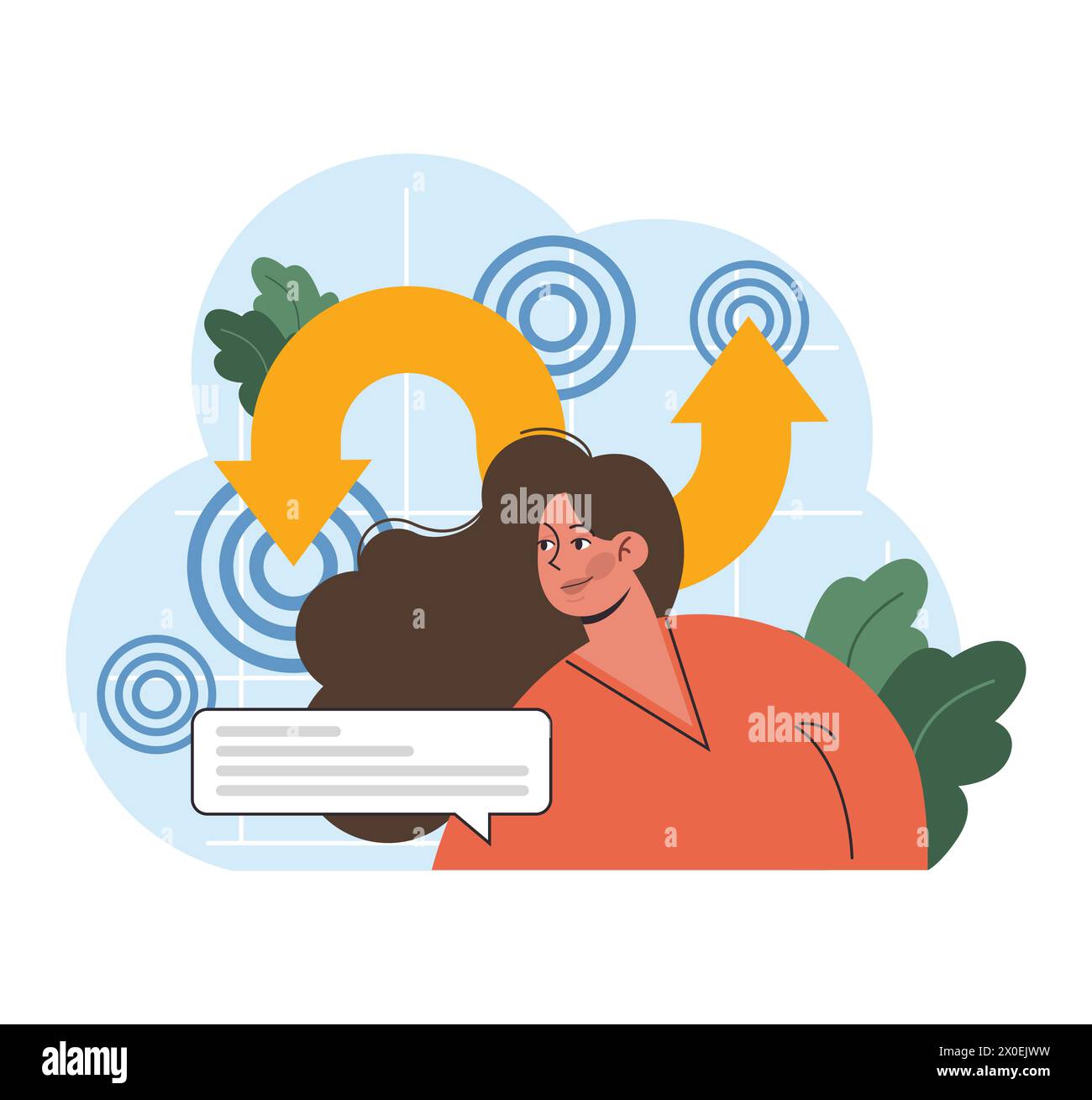 Divergent thinking in action. A woman reflects on multiple perspectives ...