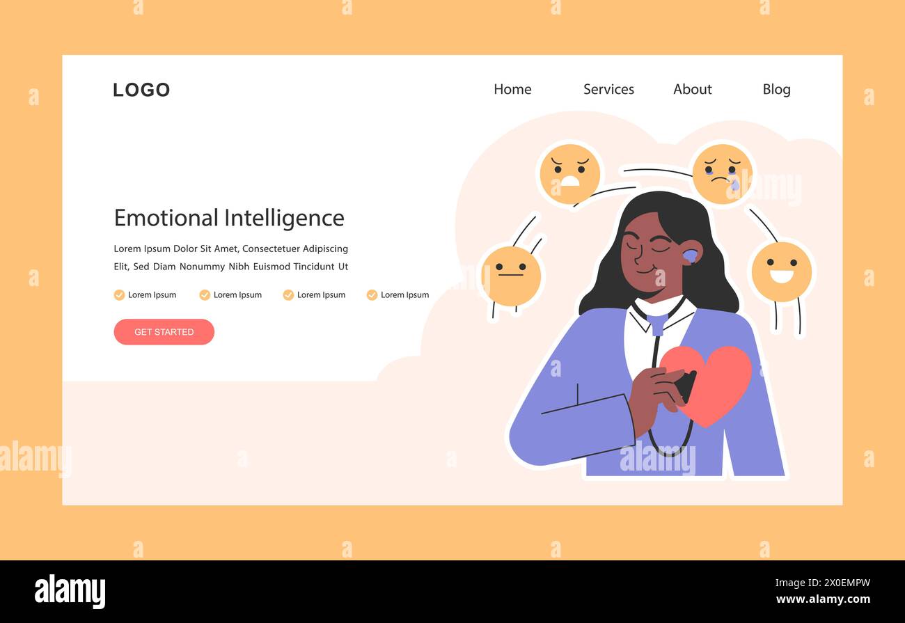 Emotional intelligence web banner or landing page. Serene woman ...