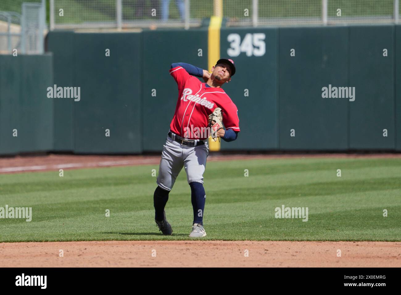 Salt Lake UT, USA. 7th Apr, 2024. Tacoma shortstop Leo Rivas (4) makes ...