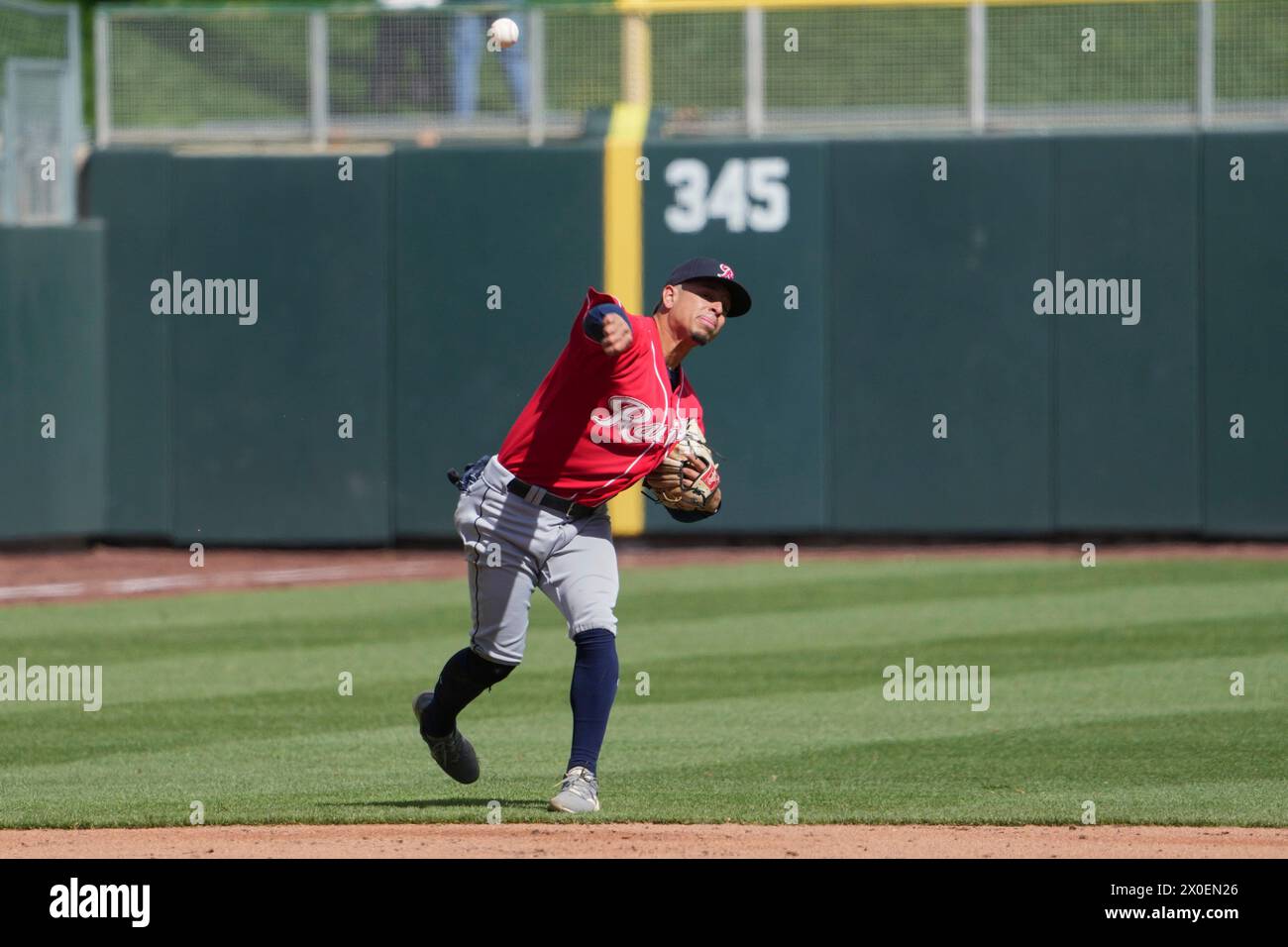 Salt Lake UT, USA. 7th Apr, 2024. Tacoma shortstop Leo Rivas (4) makes ...