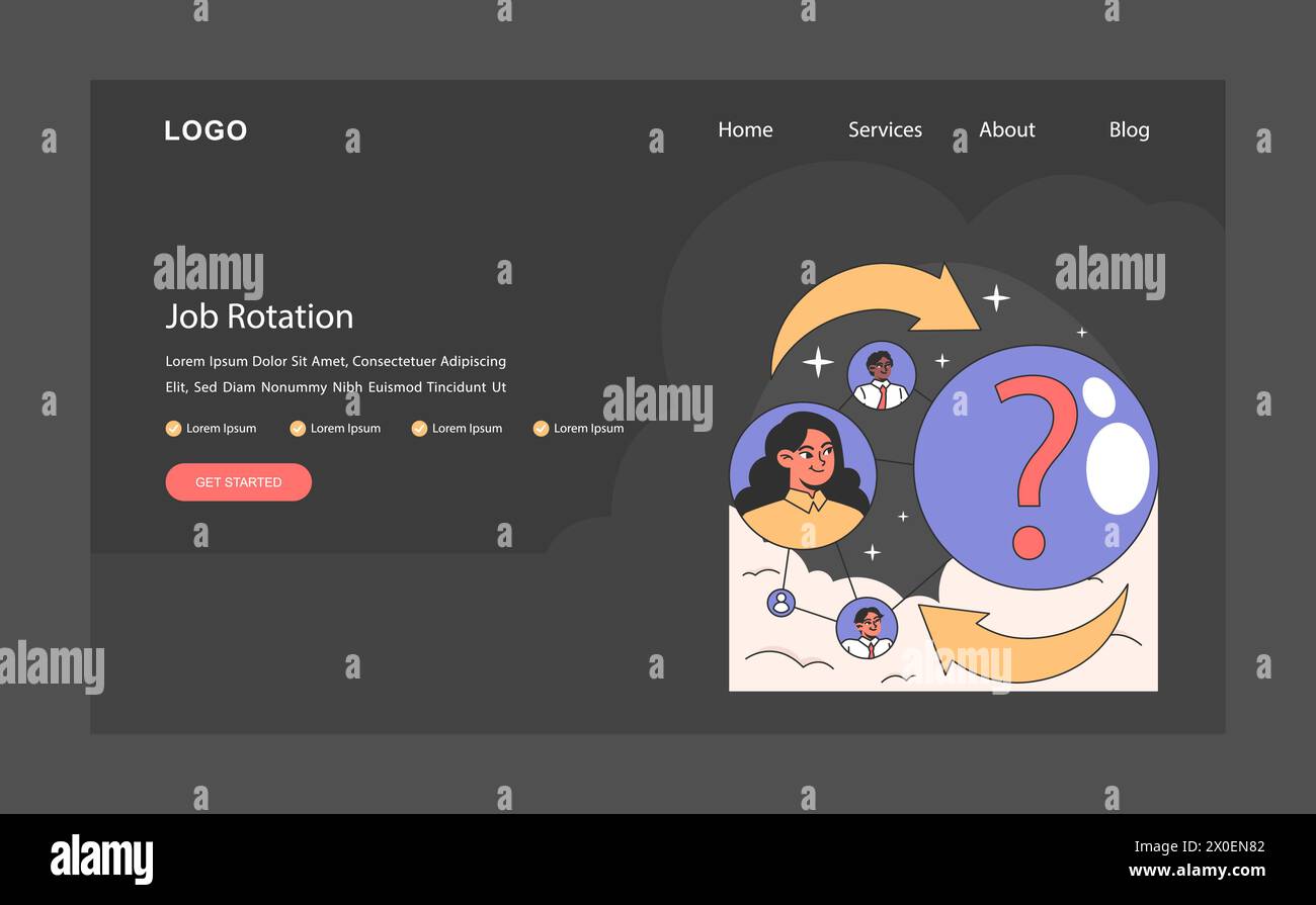 Job rotation dark or night mode web, landing. Exploring diverse roles ...