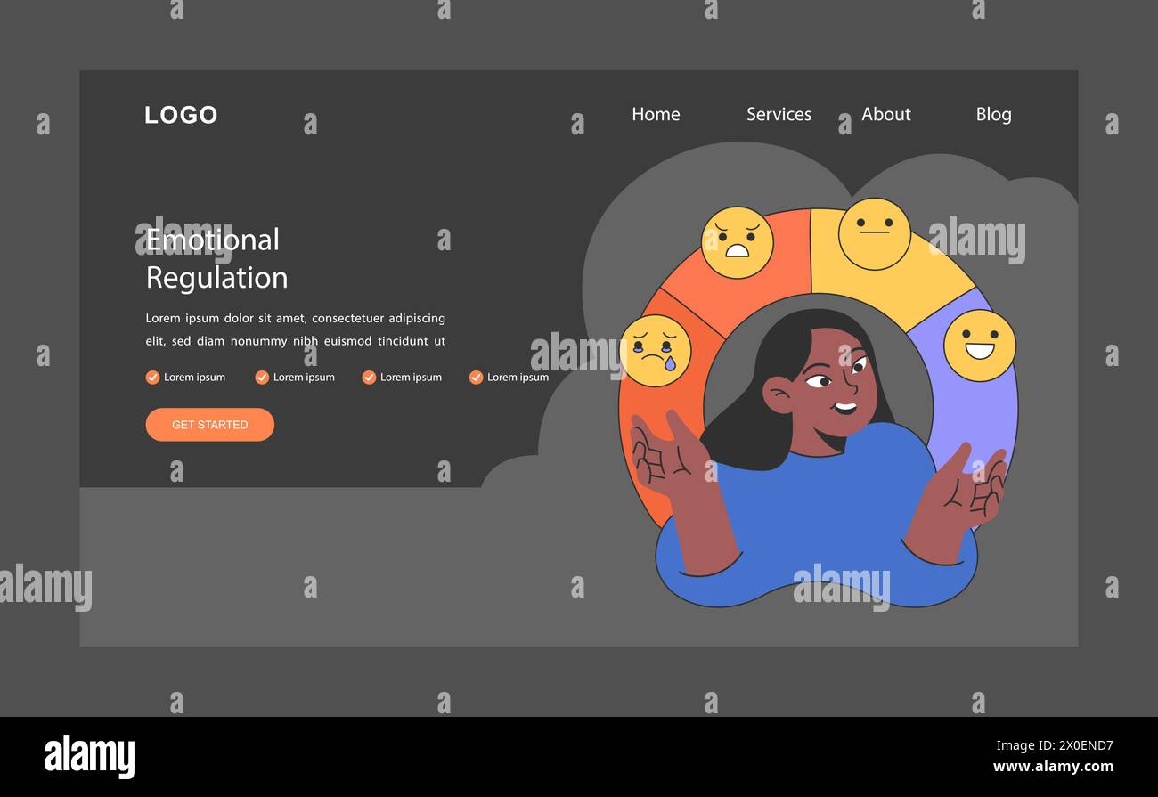 Emotional self-regulation dark or night mode web banner or landing page ...