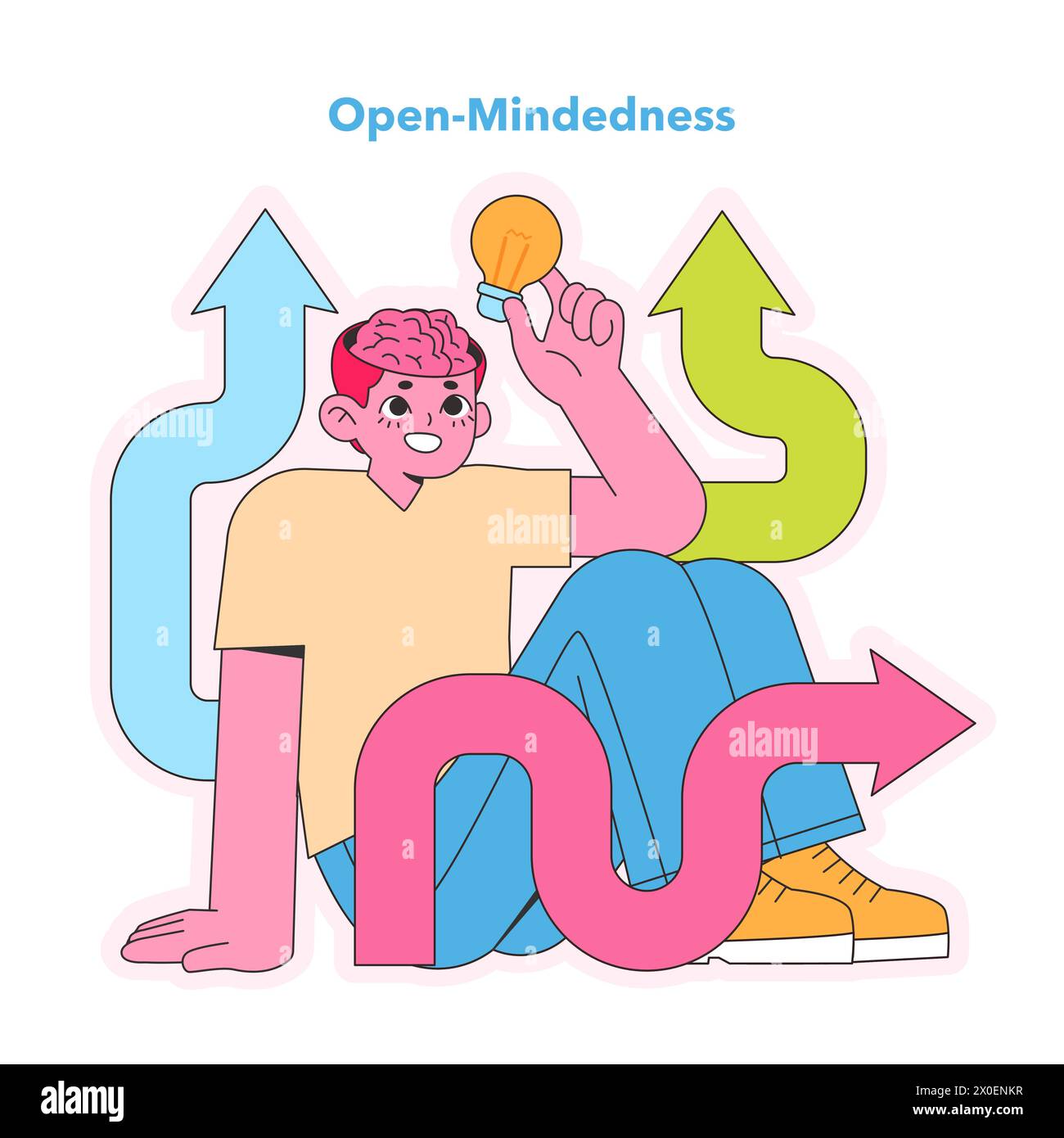 Open-Mindedness concept. Curious mind evaluating different paths with a lightbulb moment ...