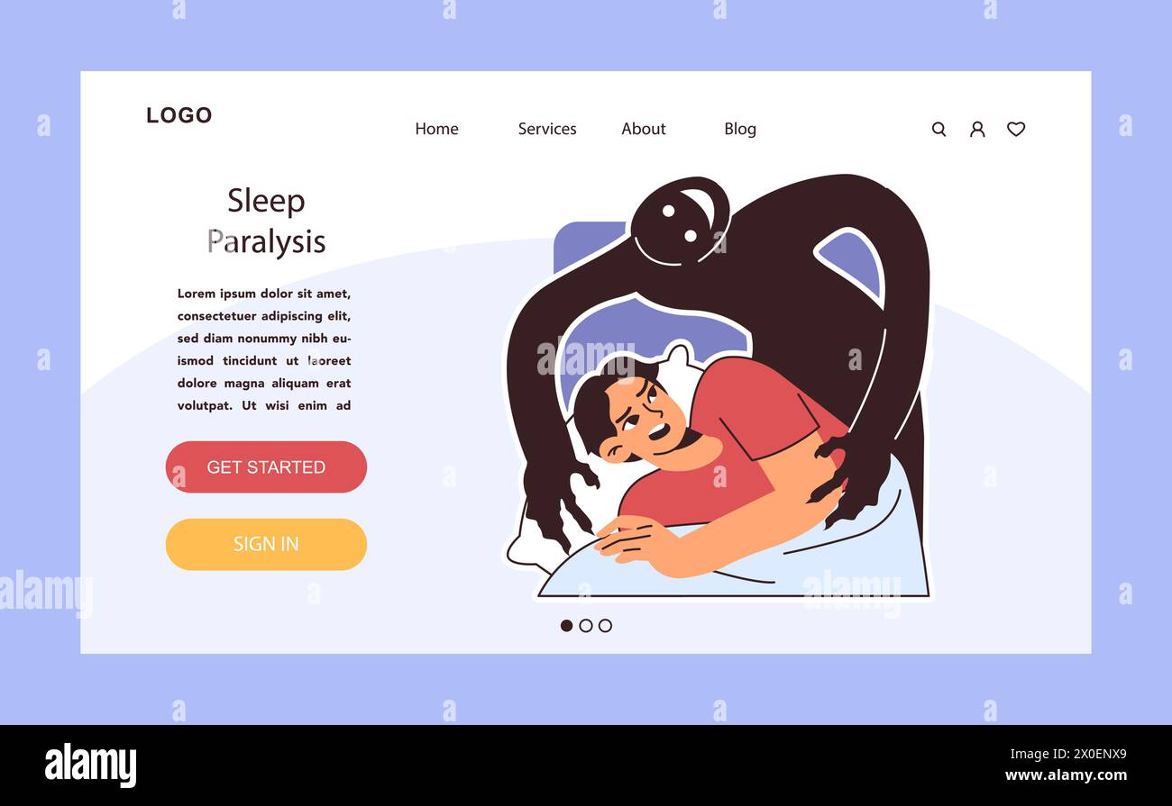 Sleep paralysis web or landing. Sleep or mental health disorder. Young ...