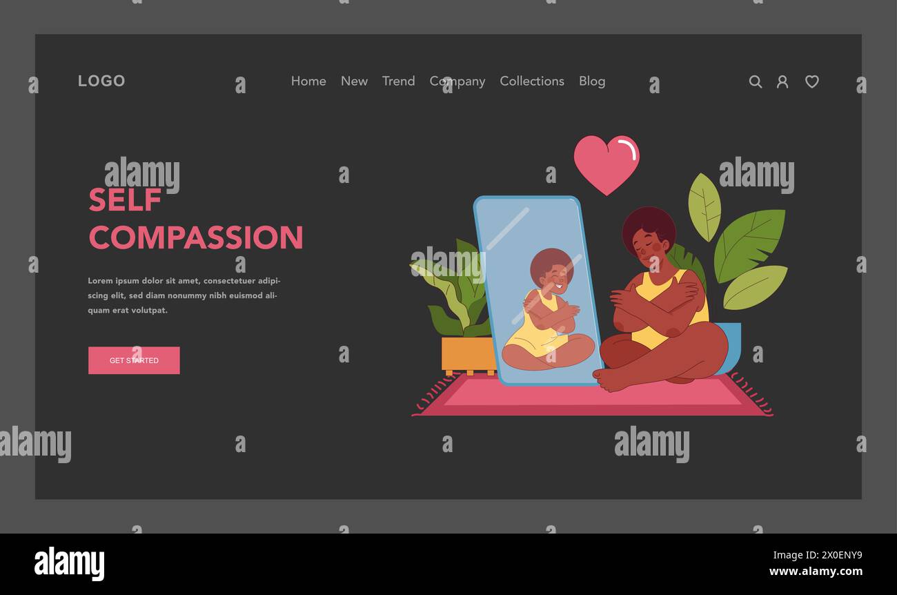 Self-compassion theme. Individual practices self-love, reflecting on inner child with kindness ...