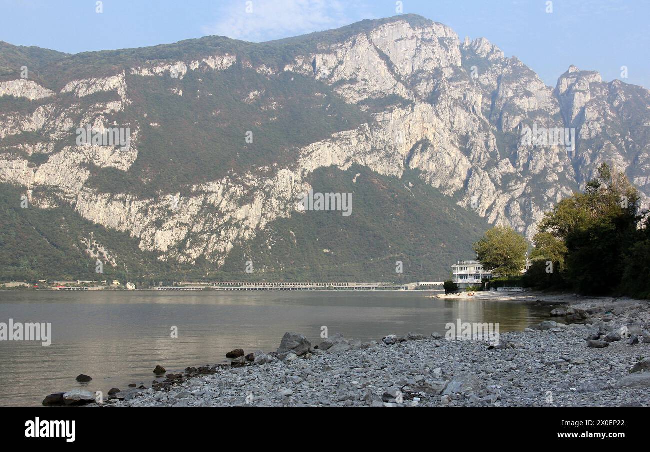 Lake Como beach on the inner shore of the southeastern branch, Limonta ...