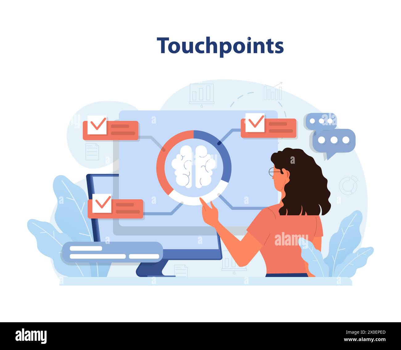 Focused woman pinpoints critical customer touchpoints on a digital ...