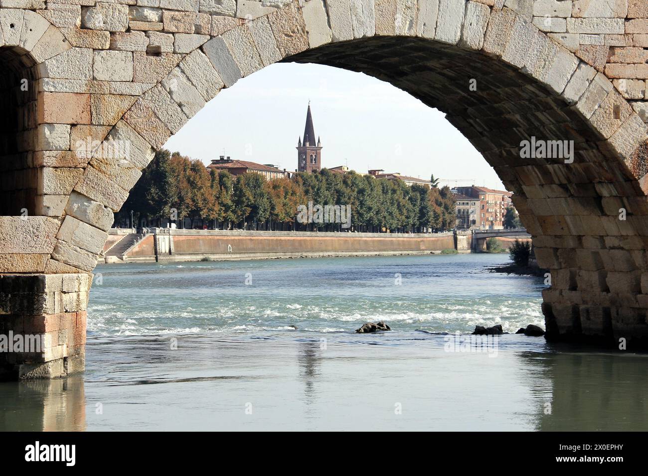 One of the stone arches of the Ponte Pietra, Stone Bridge, Roman arch ...