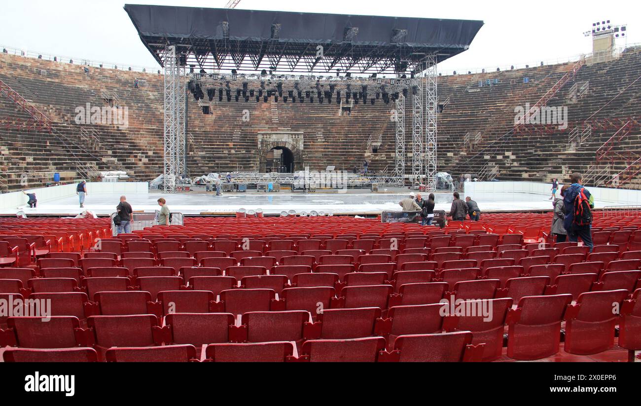 Spectators' seats and the stage in the arena of the Roman Amphitheatre ...