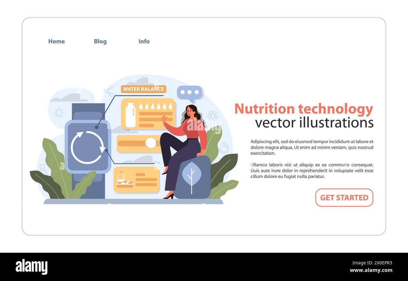 Nutrition Technology Concept. A woman interacts with a digital platform ...