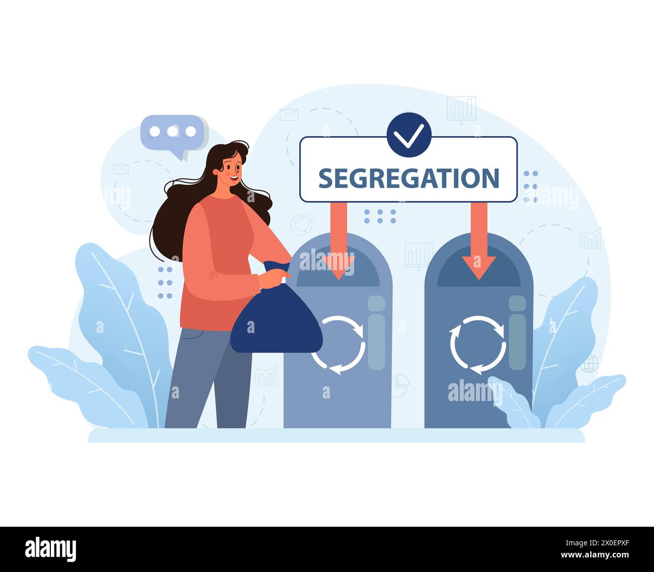 Efficient Waste Segregation concept. Cheerful woman placing trash into ...