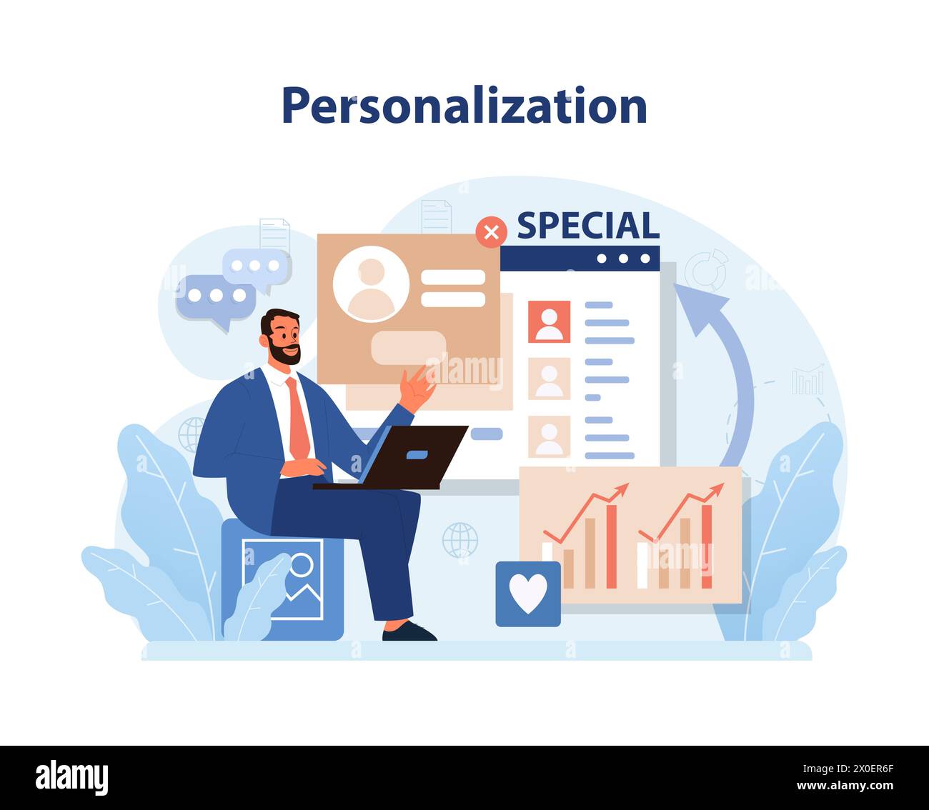 Personalization In Consumer Engagement Set A Man Customizes Customer Profiles For Targeted