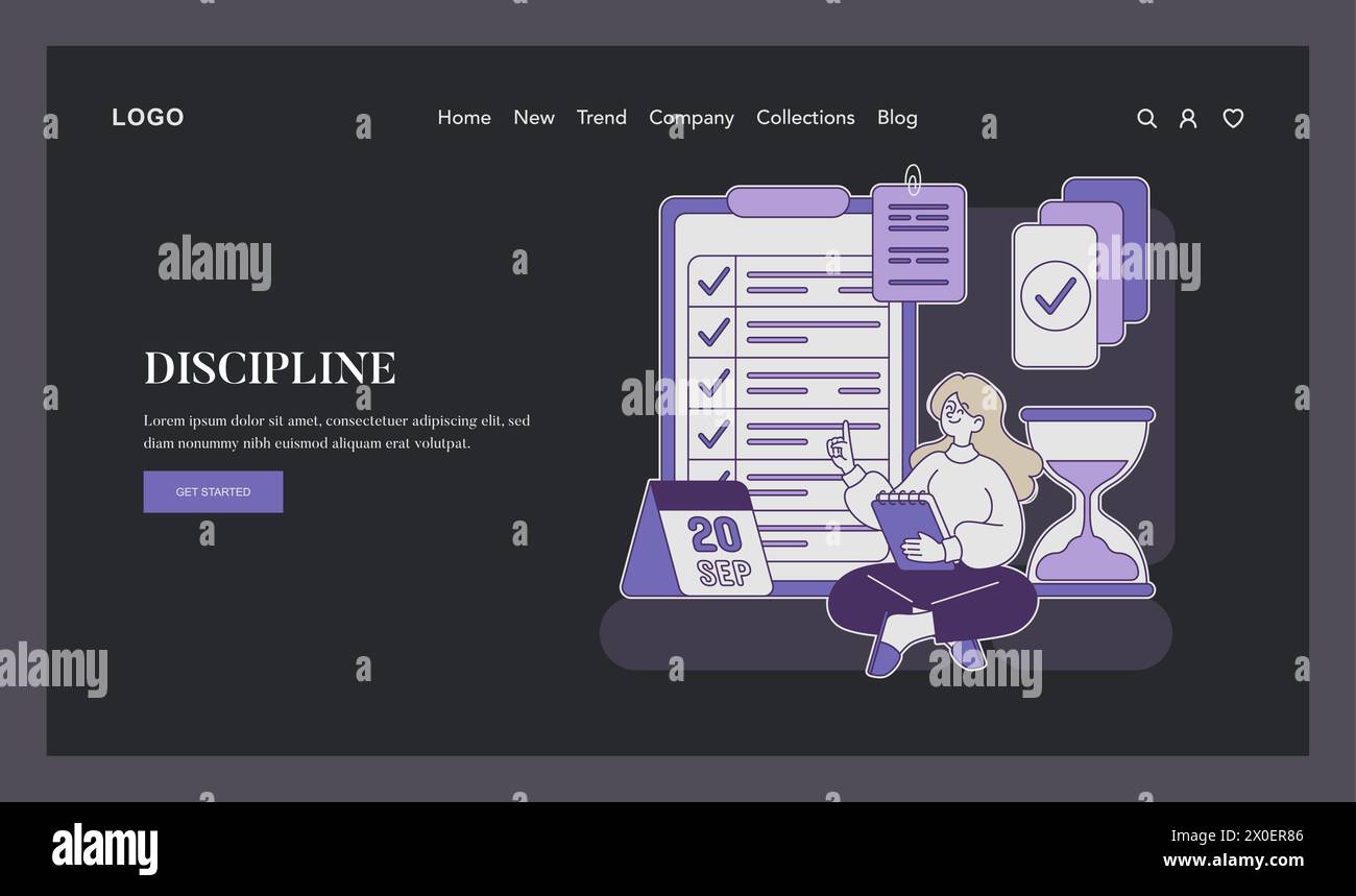 Discipline concept. A diligent woman with a planner ensures meticulous ...