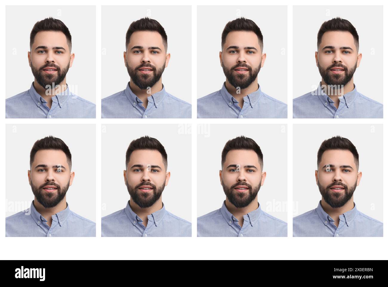Passport photo, collage. Man on white background, set of photos Stock ...