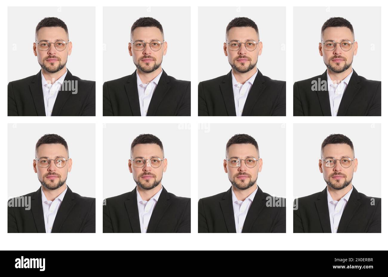 Passport photo, collage. Man on white background, set of photos Stock ...