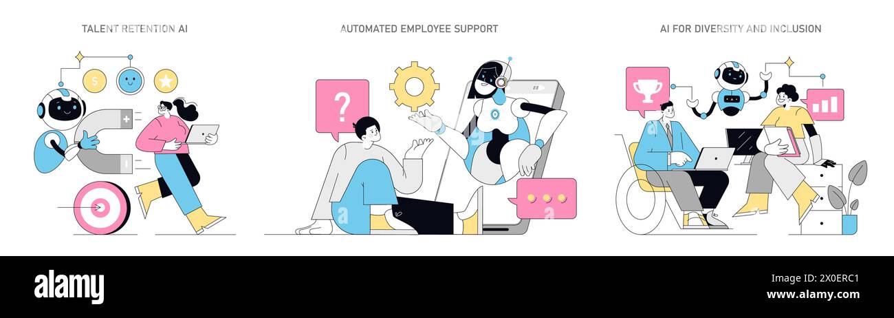 AI for HR set. AI integration in human resources management. Talent ...