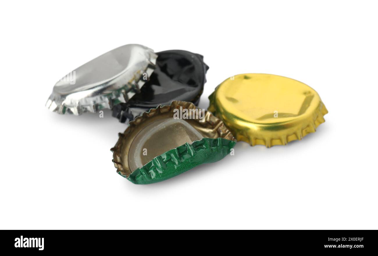 Group of different beer bottle caps isolated on white Stock Photo - Alamy
