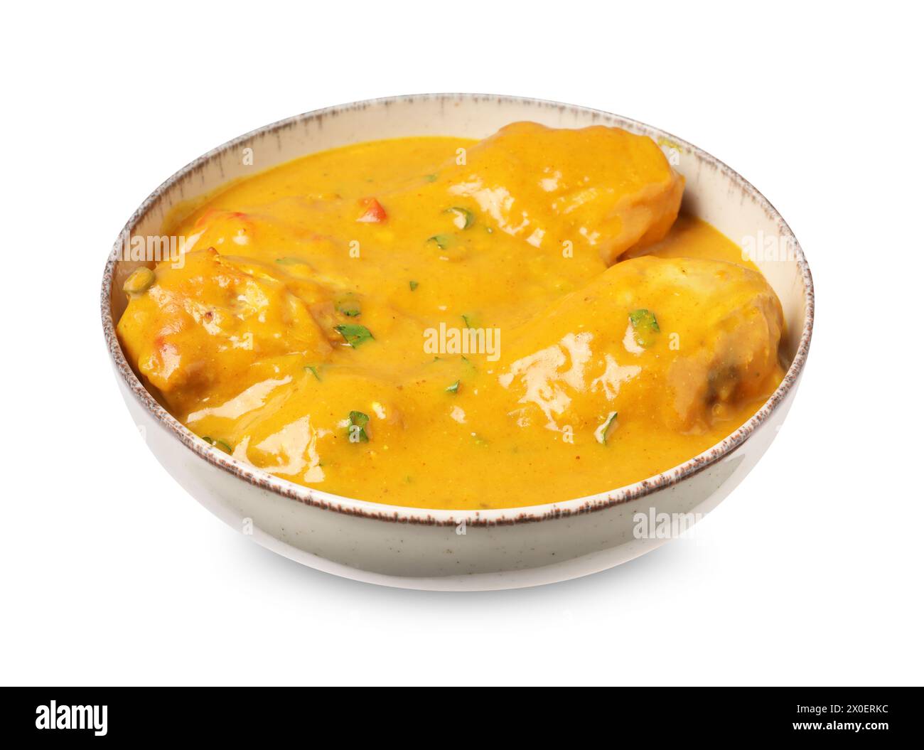 Tasty fresh chicken curry isolated on white Stock Photo - Alamy