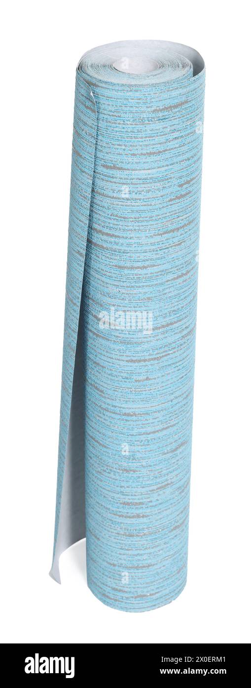 One light blue wallpaper roll isolated on white Stock Photo - Alamy