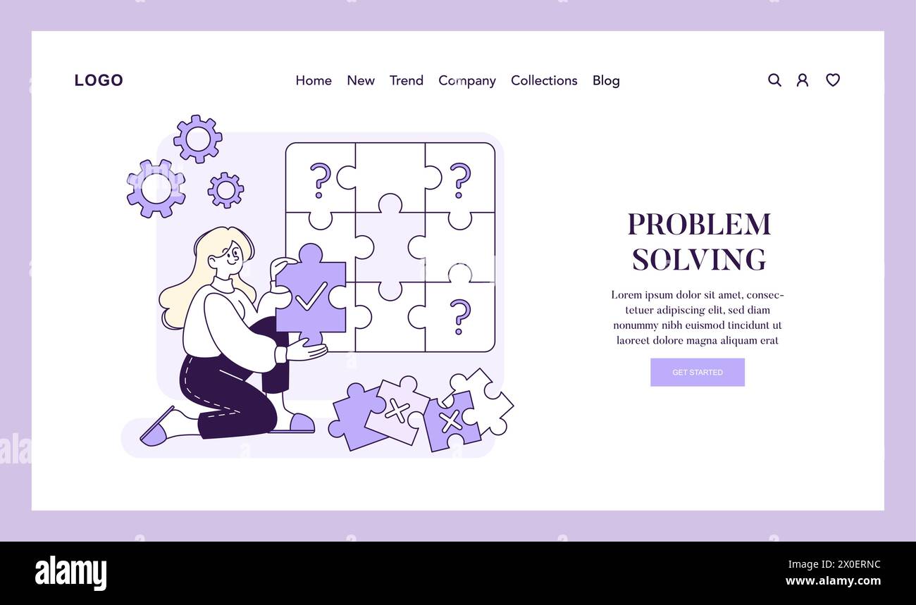 Problem Solving concept. Illustration of a woman piecing together a ...