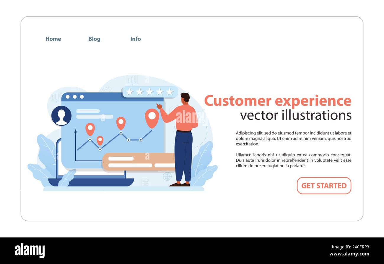 Customer Experience in Consumer Engagement. Illustration of a professional enhancing user ...