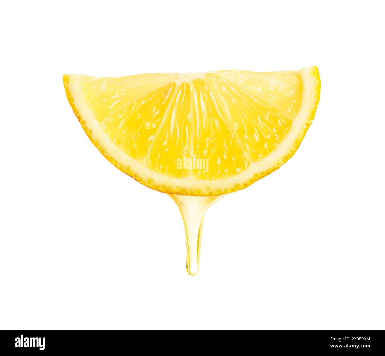 Juice dripping from slice of lemon isolated on white Stock Photo - Alamy