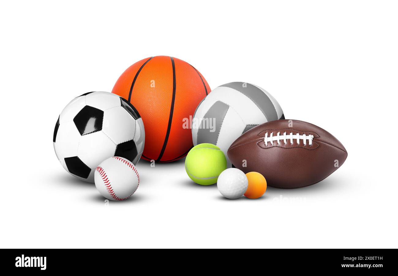 Collection of balls for different sport games isolated on white Stock ...