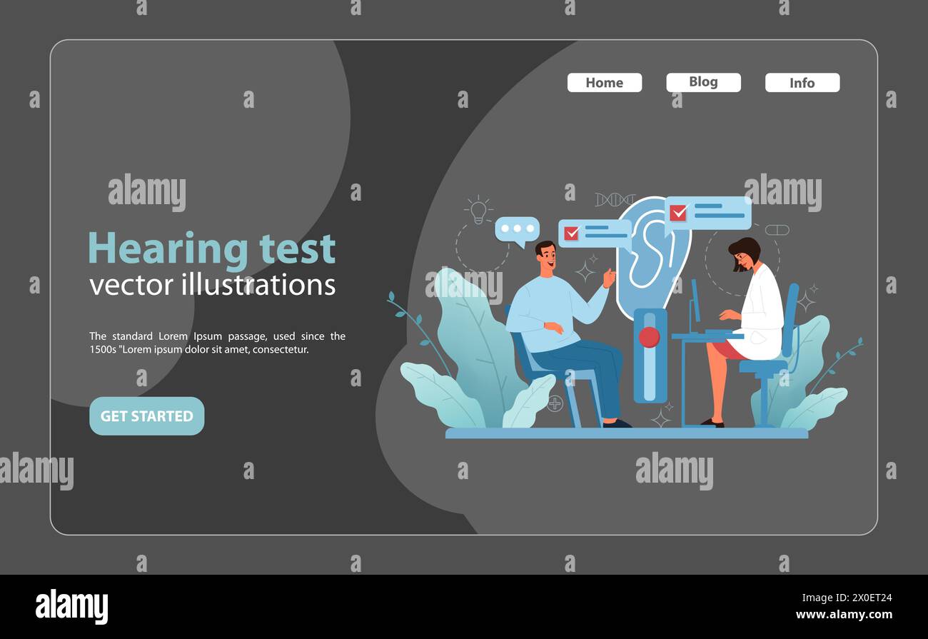 Hearing Test Procedure. Detailed illustration of a patient undergoing ...