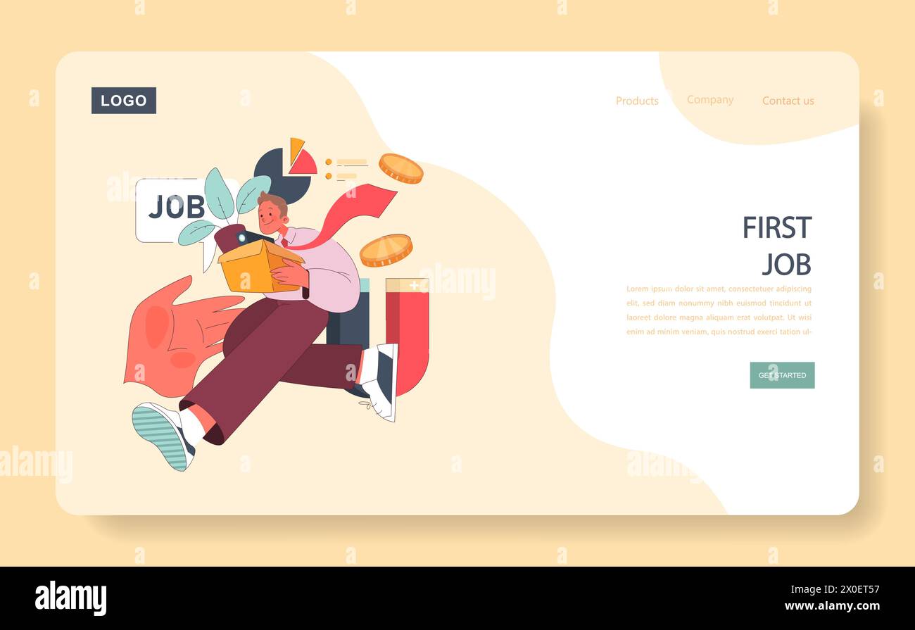 First Job concept. Excited young man with a box of belongings ...