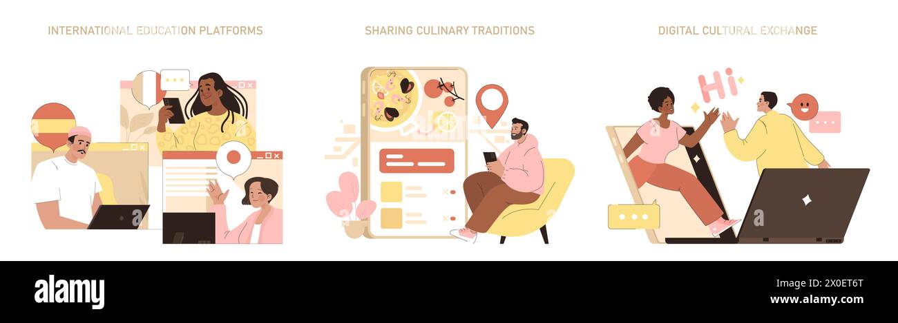 Cultural Exchange set. People engage in intercultural interaction ...