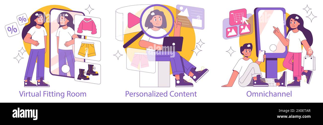 Phygital concept set. Blending digital experiences with physical ...